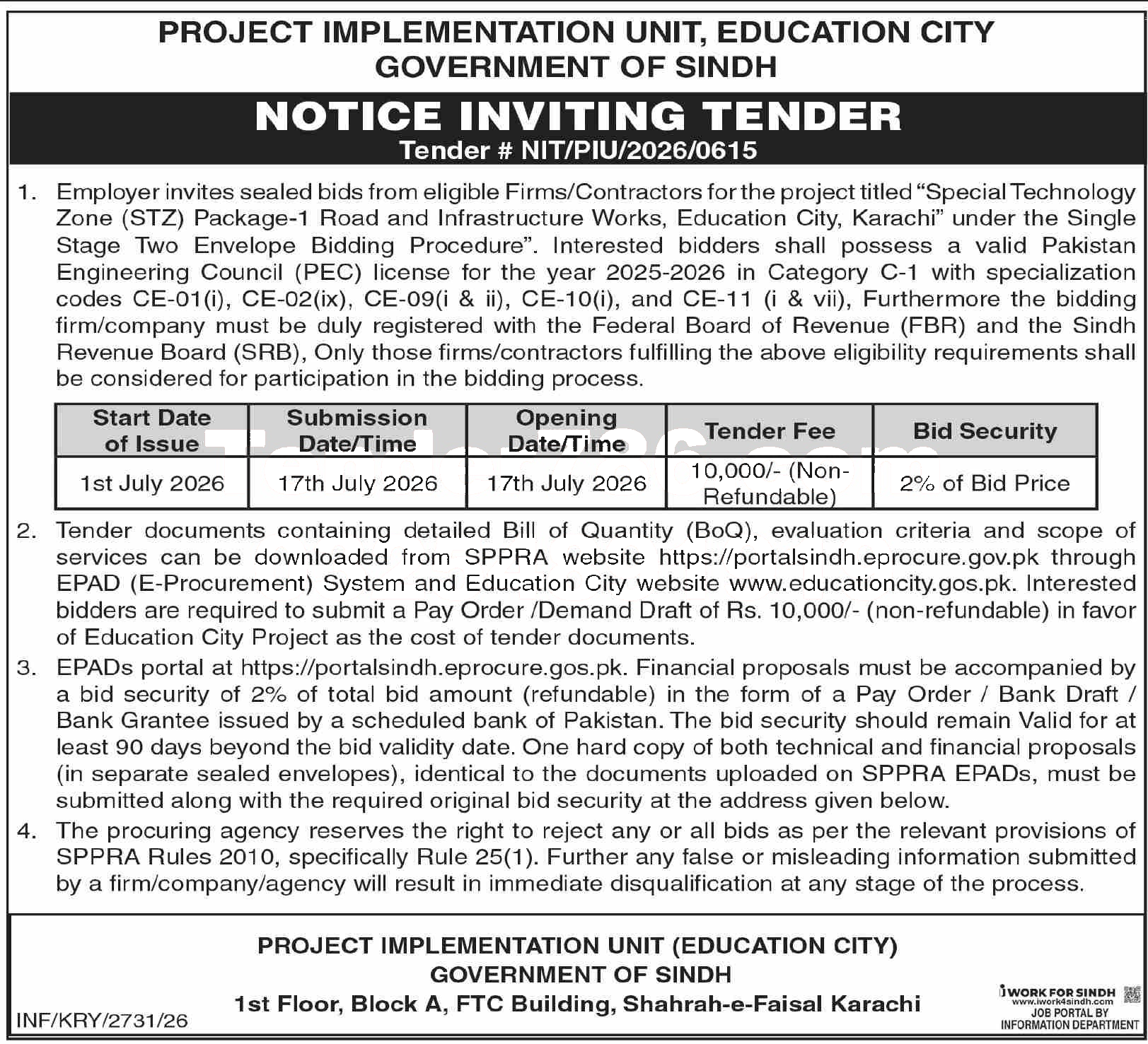 Special Technology Zone Package-1 Road and Infrastructure Works ...